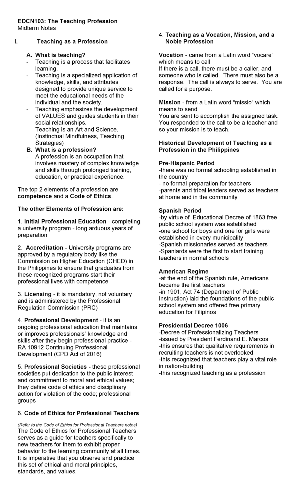 Prof Ed: The Teaching Profession Notes - EDCN103: The Teaching ...