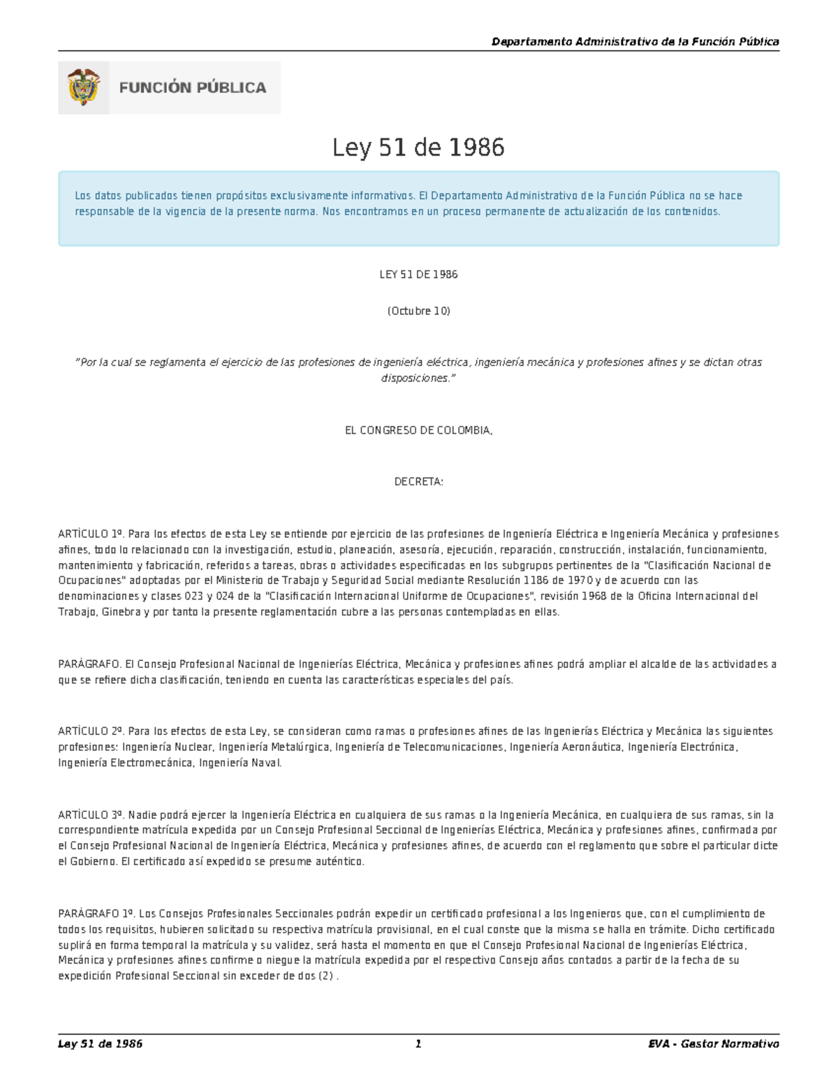 Ley 51 de 1986 - normativas - Ley 51 de 1986 Los datos publicados ...