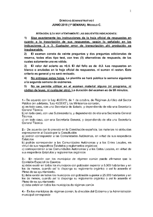 Examen, preguntas y respuestas - DERECHO ADMINISTRATIVO I EXAMENES ANTERIORES las referencias a ...