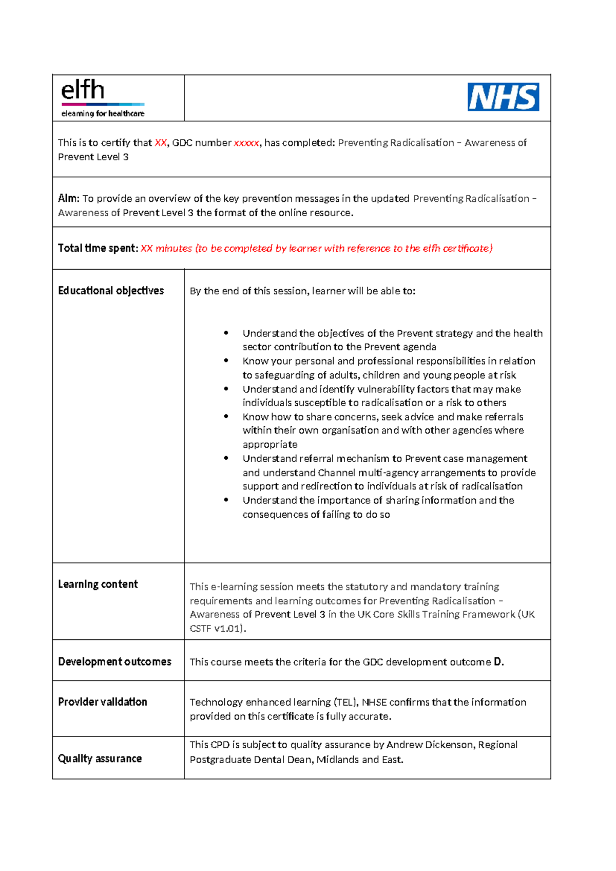 Preventing Radicalisation Awareness of Prevent Level 3 CPD Form - This ...