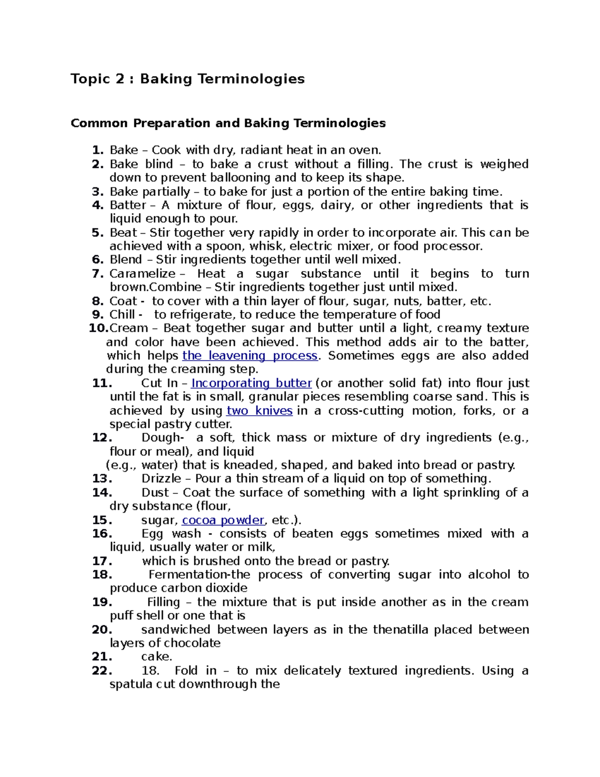 BPP Topic 2 3 - Learning materials - Topic 2 : Baking Terminologies Common Preparation and ...