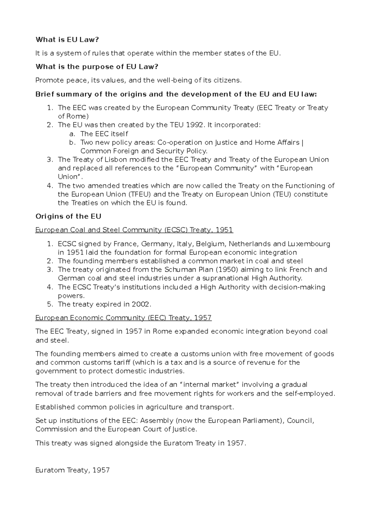 EU Law Notes - What is EU Law? It is a system of rules that operate ...