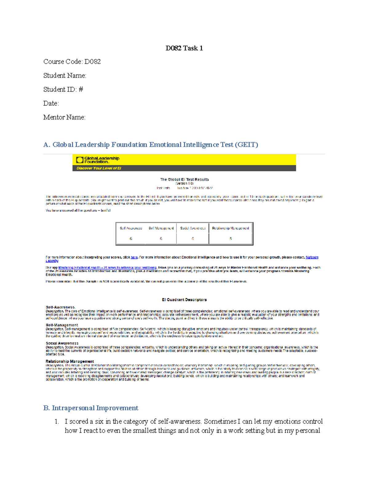 D082 Task 1 Passed 1st try - D082 Task 1 Course Code: D Student Name ...