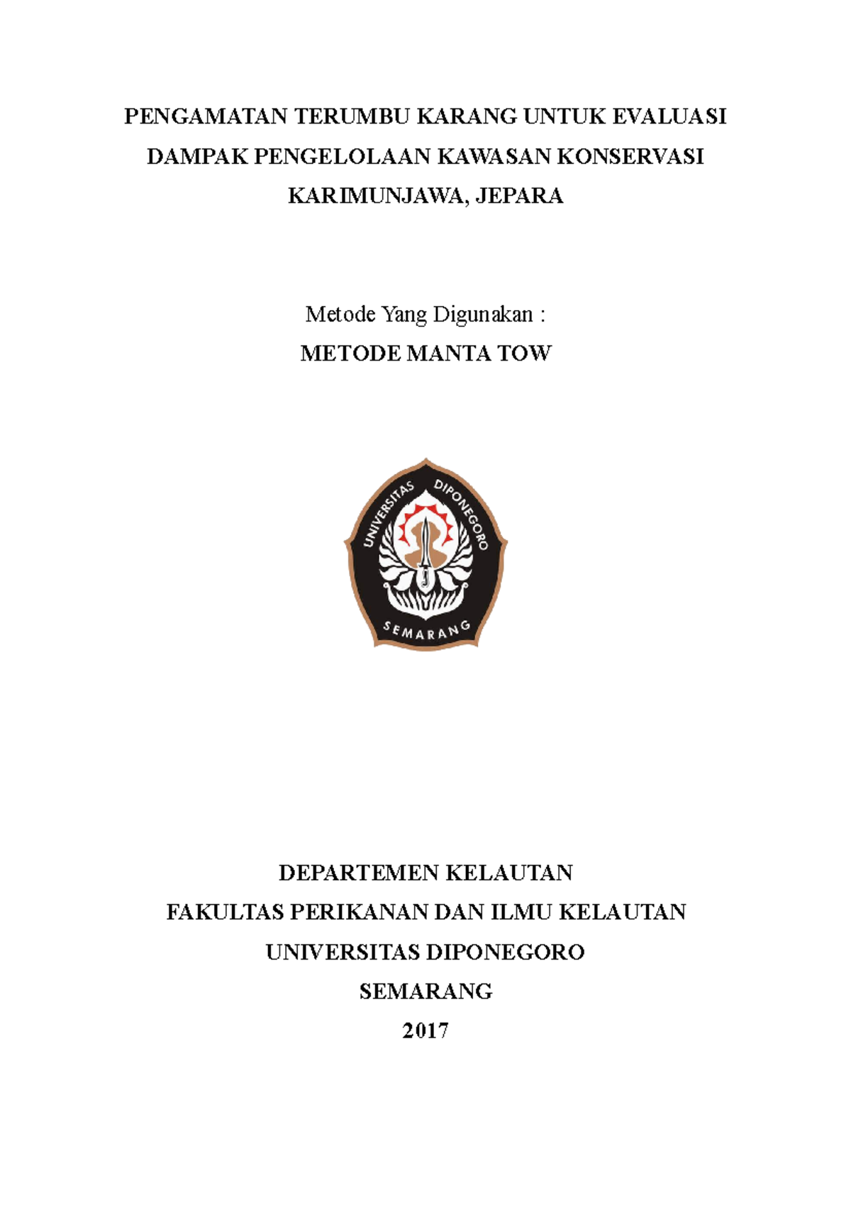 Resume Selam Metode Manta Tow - PENGAMATAN TERUMBU KARANG UNTUK ...