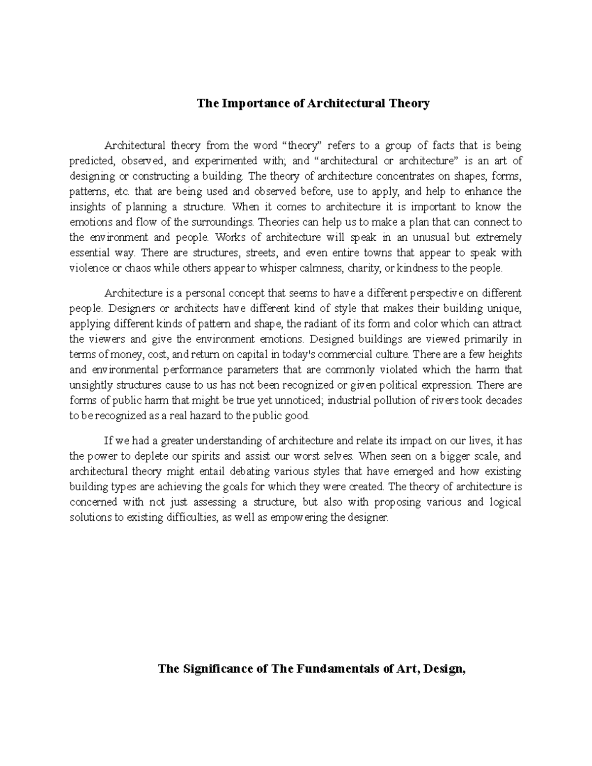 Explain the importance of Architectural Theory - The Importance of ...