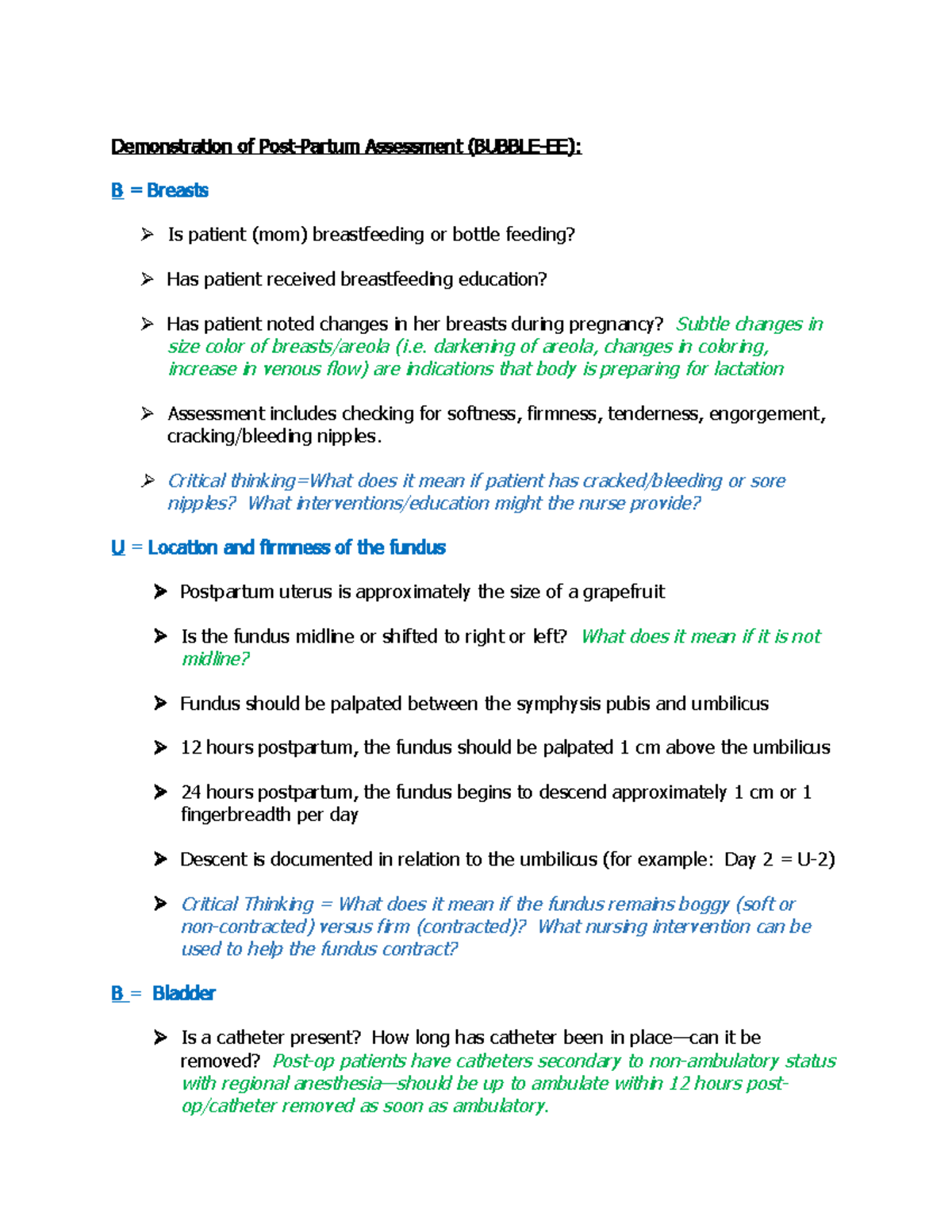 Postpartum assessment Bubbleee 5-19-2020 sv - Demonstration of Post ...