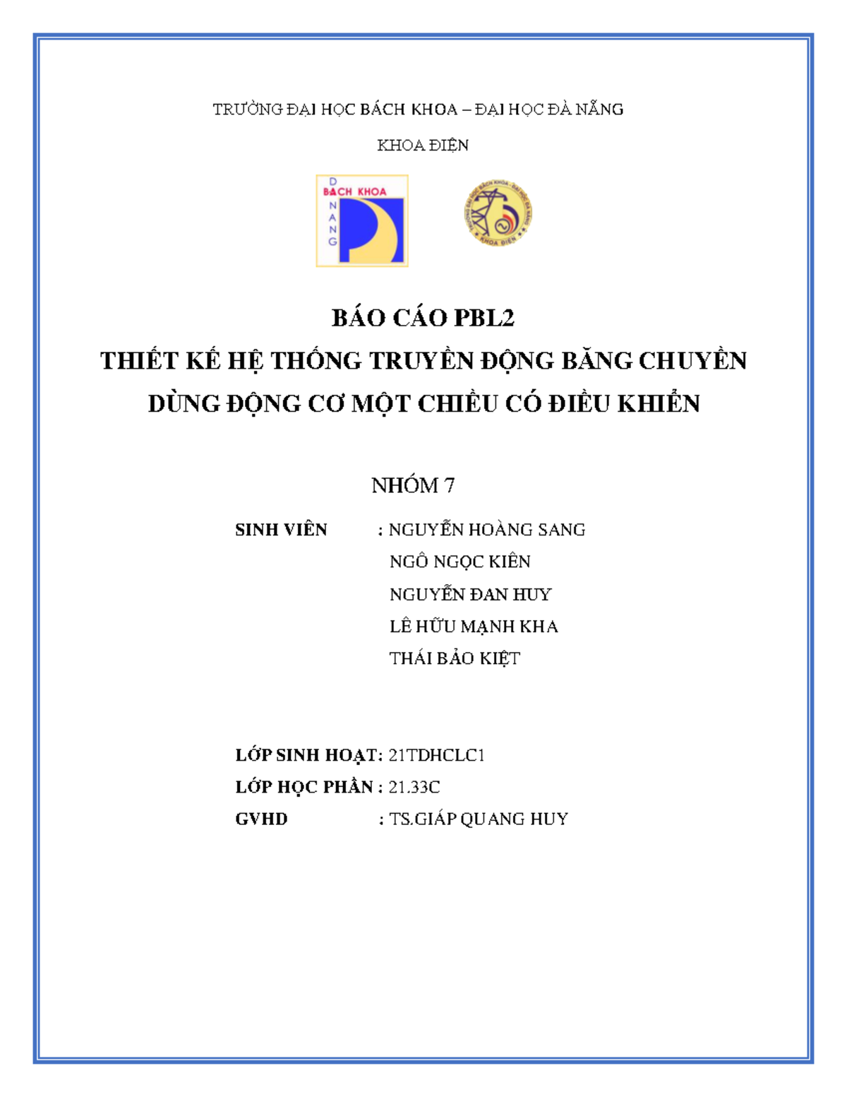 PBL2 Nhóm-7 - fff - TRƯỜNG ĐẠI HỌC BÁCH KHOA – ĐẠI HỌC ĐÀ NẴNG KHOA ...