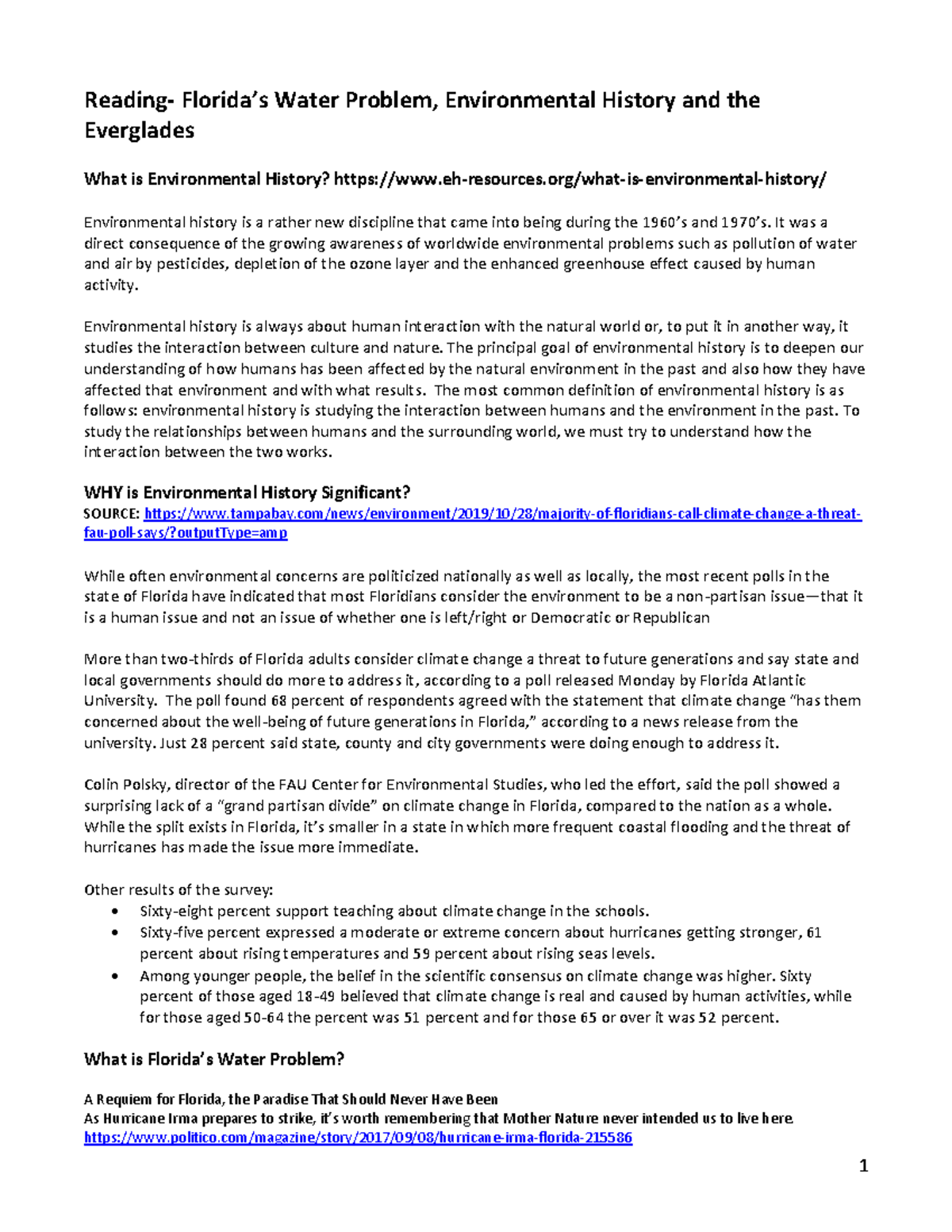 Reading- Florida's Water Problem, Environmental History and the ...