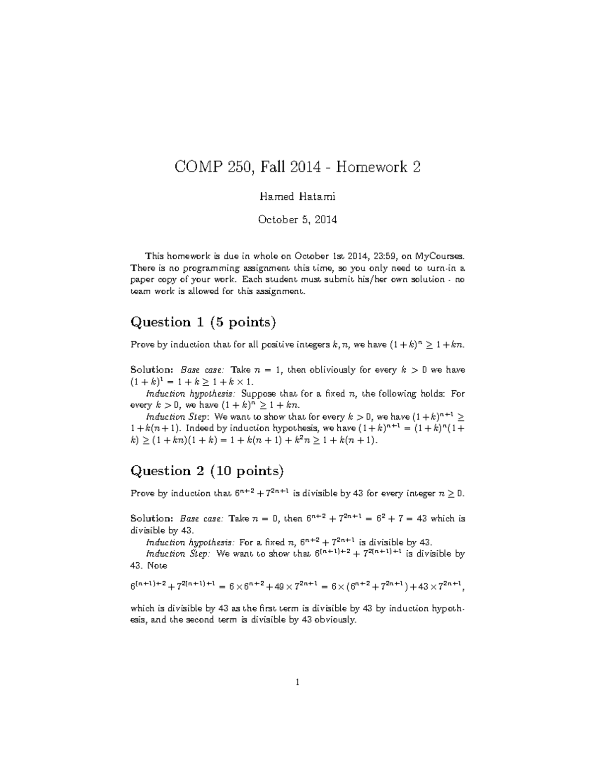 Homework 2 Solutions (Fall2014 ) - COMP 250, Fall 2014 - Homework 2 ...
