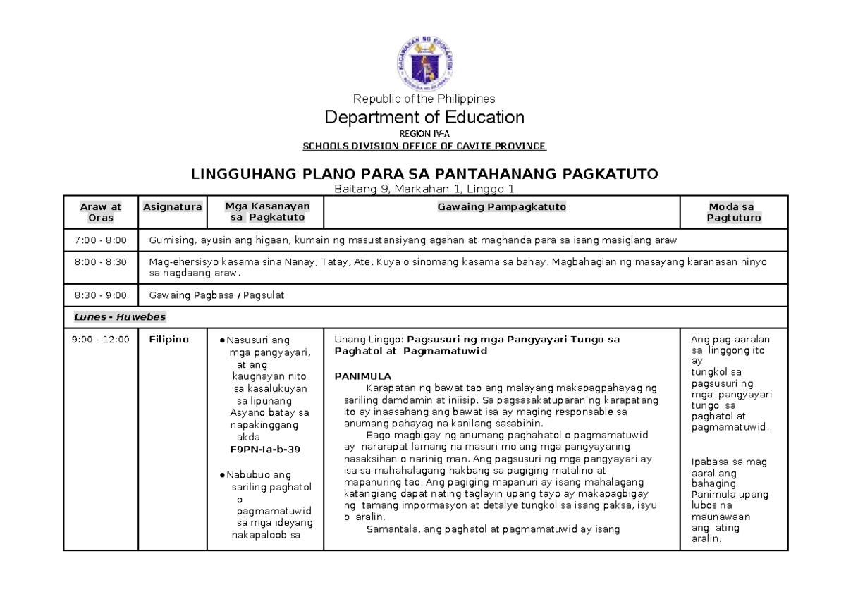 Filipino-Grade 9-Q1-W1 - Republic of the Philippines Department of ...