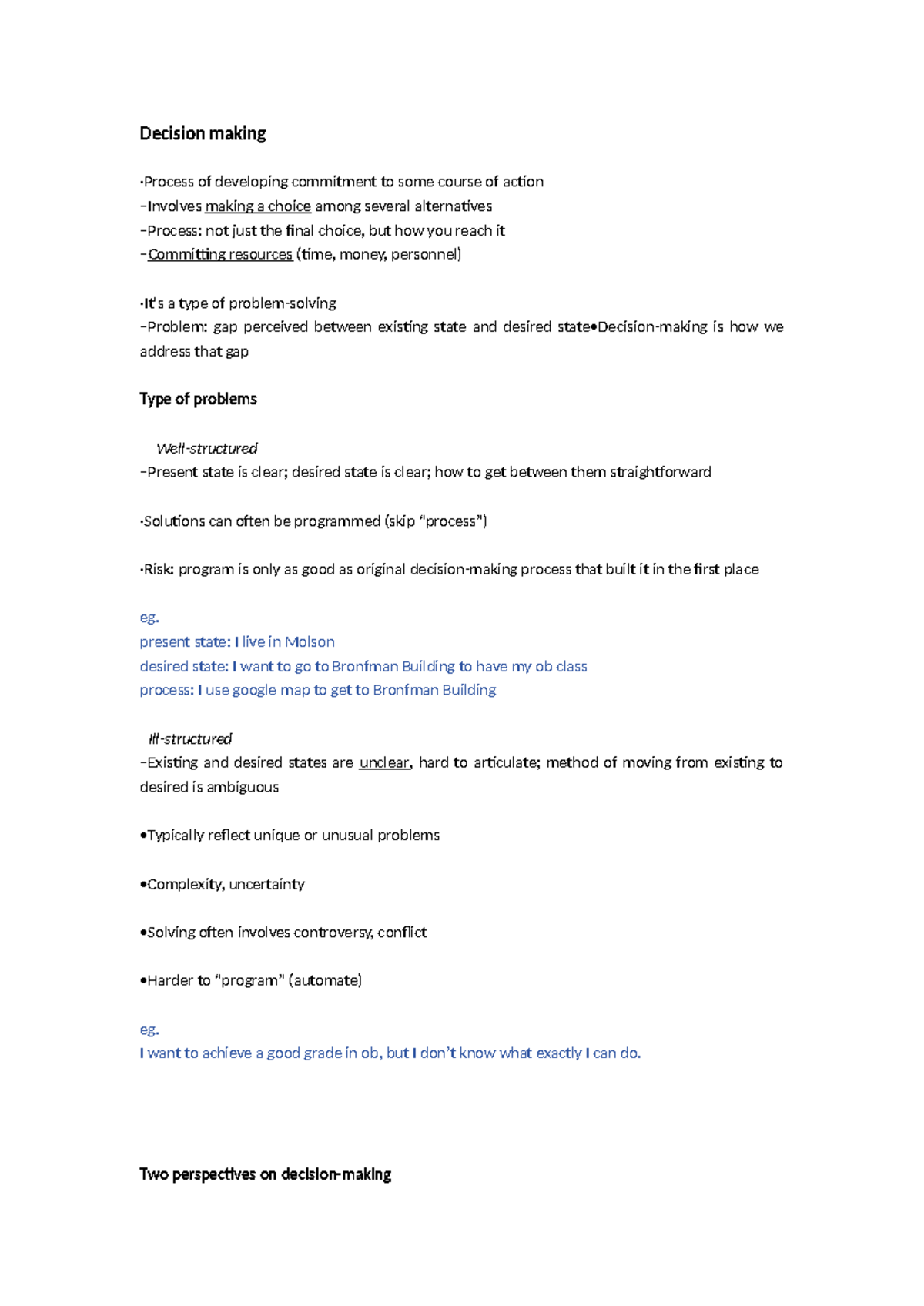 MGCR222 - notes - Decision making ·Process of developing commitment to ...