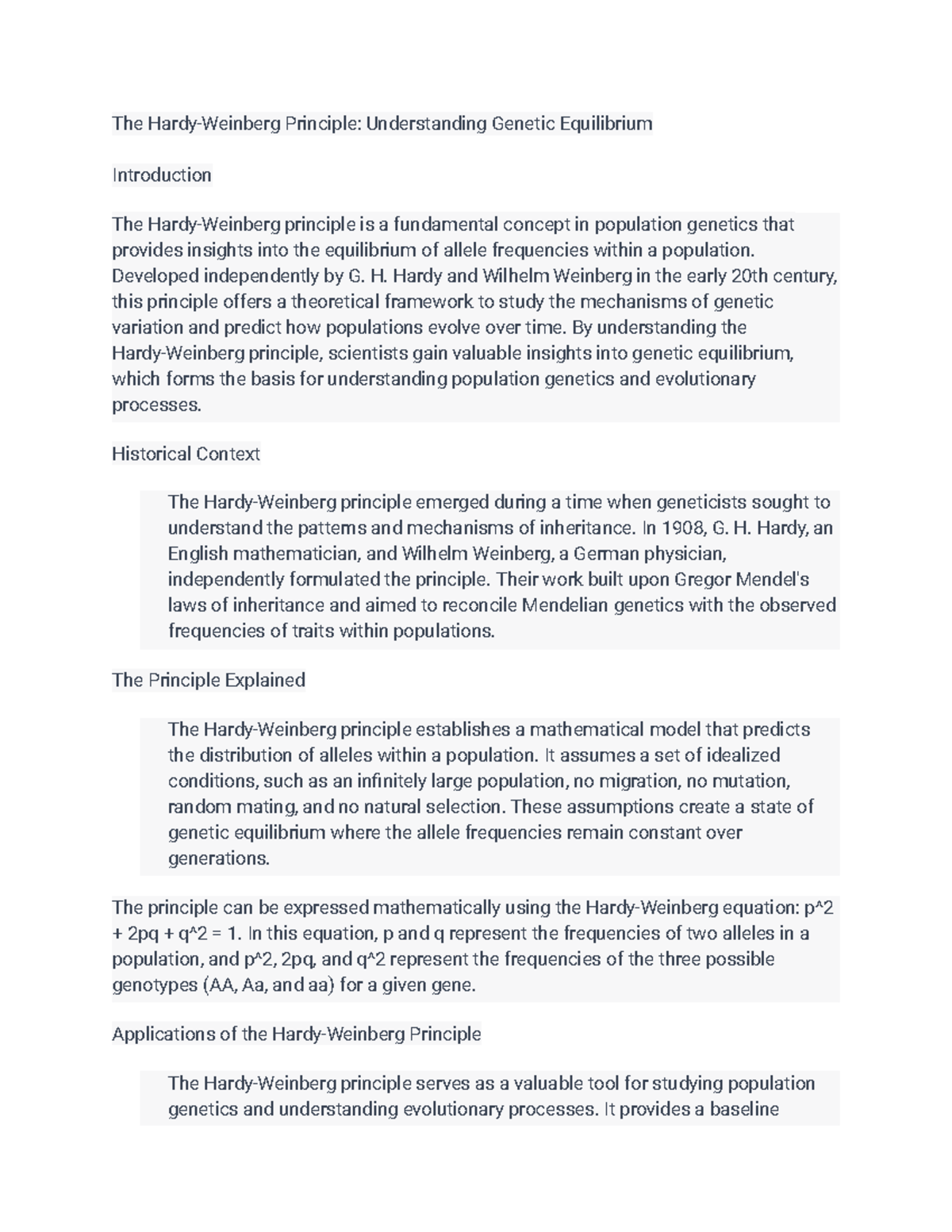 The Hardy-Weinberg Principle Understanding Genetic Equilibrium - The ...