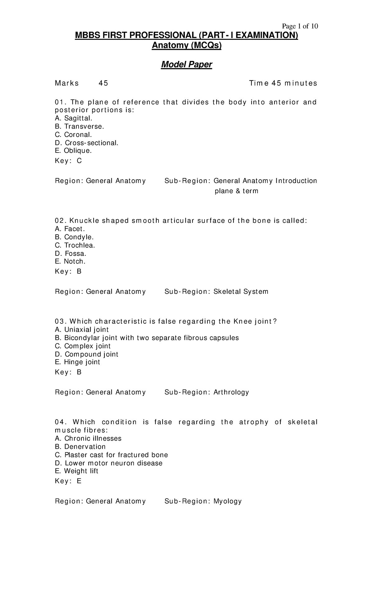 MCQanatomy I MCQ - MBBS FIRST PROFESSIONAL (PART- I EXAMINATION ...