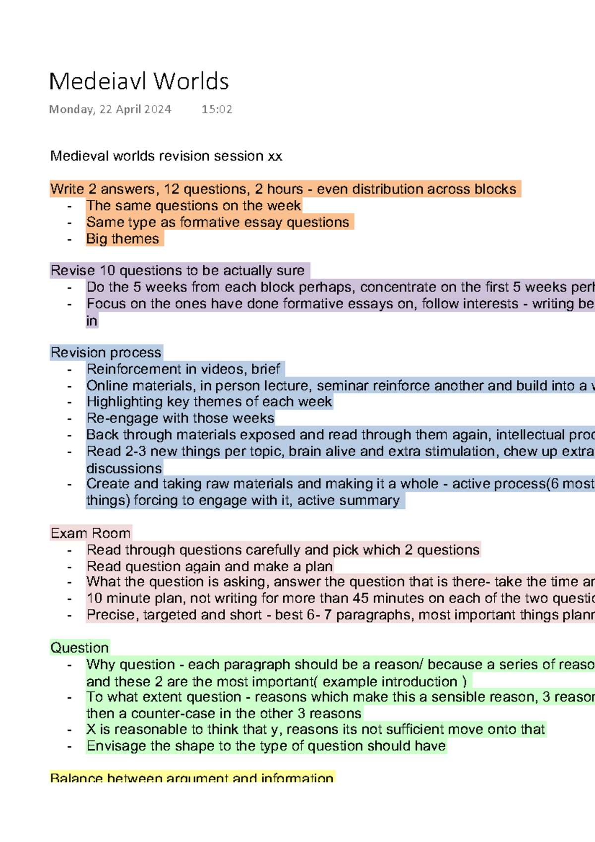Revision Session History - Medieval worlds revision session xx Write 2 ...