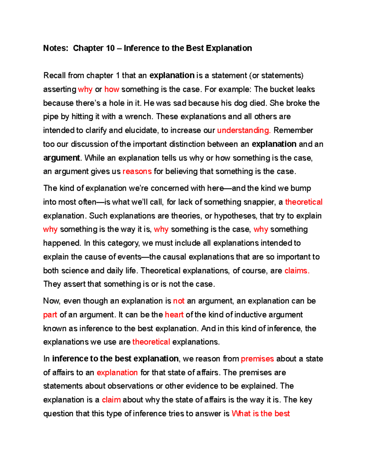 Chapter 10 - Notes: Chapter 10 – Inference to the Best Explanation ...