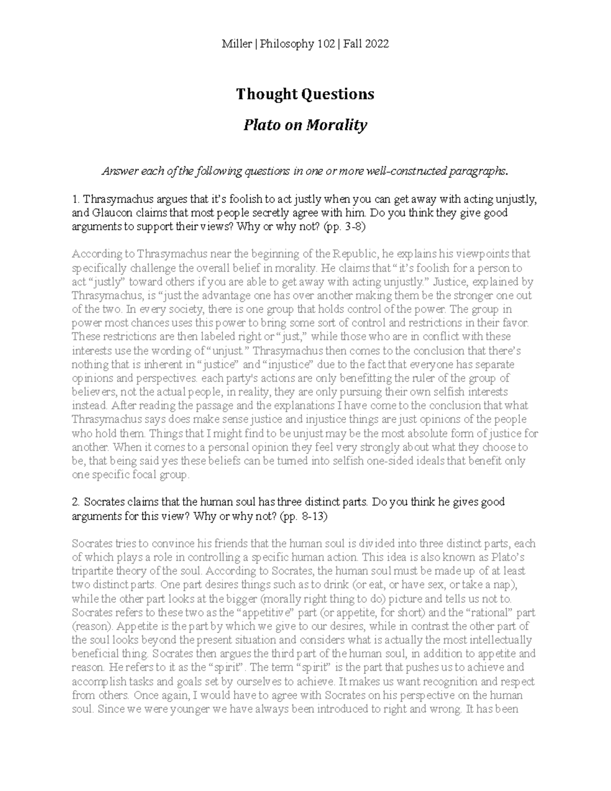 Philosophy Plato on Morality - Miller | Philosophy 102 | Fall 2022 ...