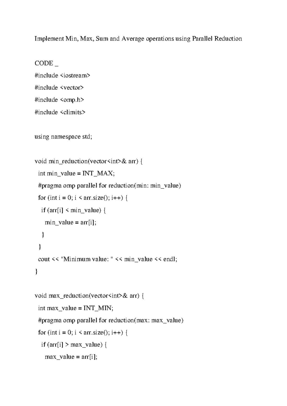 Assignment 3 - Implement Min, Max, Sum and Average operations using Parallel Reduction CODE ...