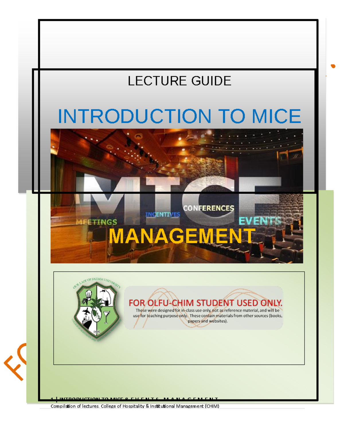 MICE Finals - MICE - Compilation of lectures. College of Hospitality ...