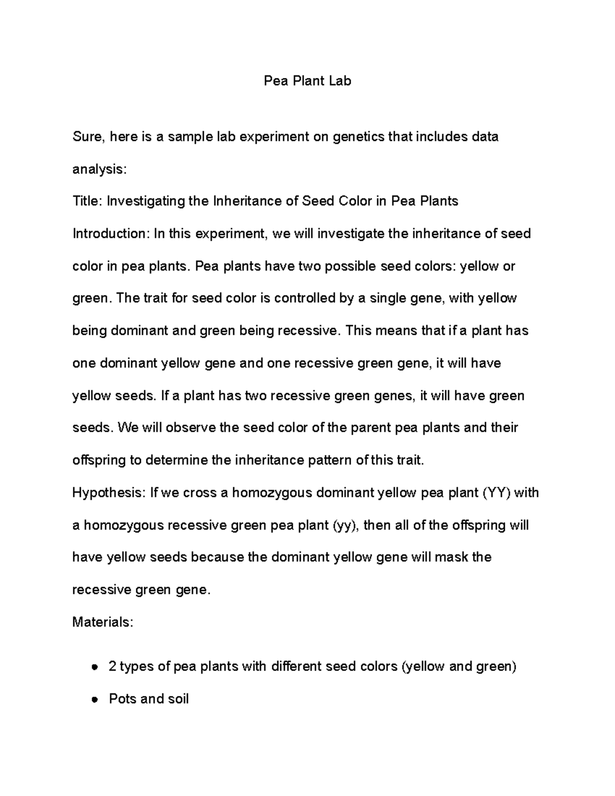 Pea Plant Genetics Lab - Studocu