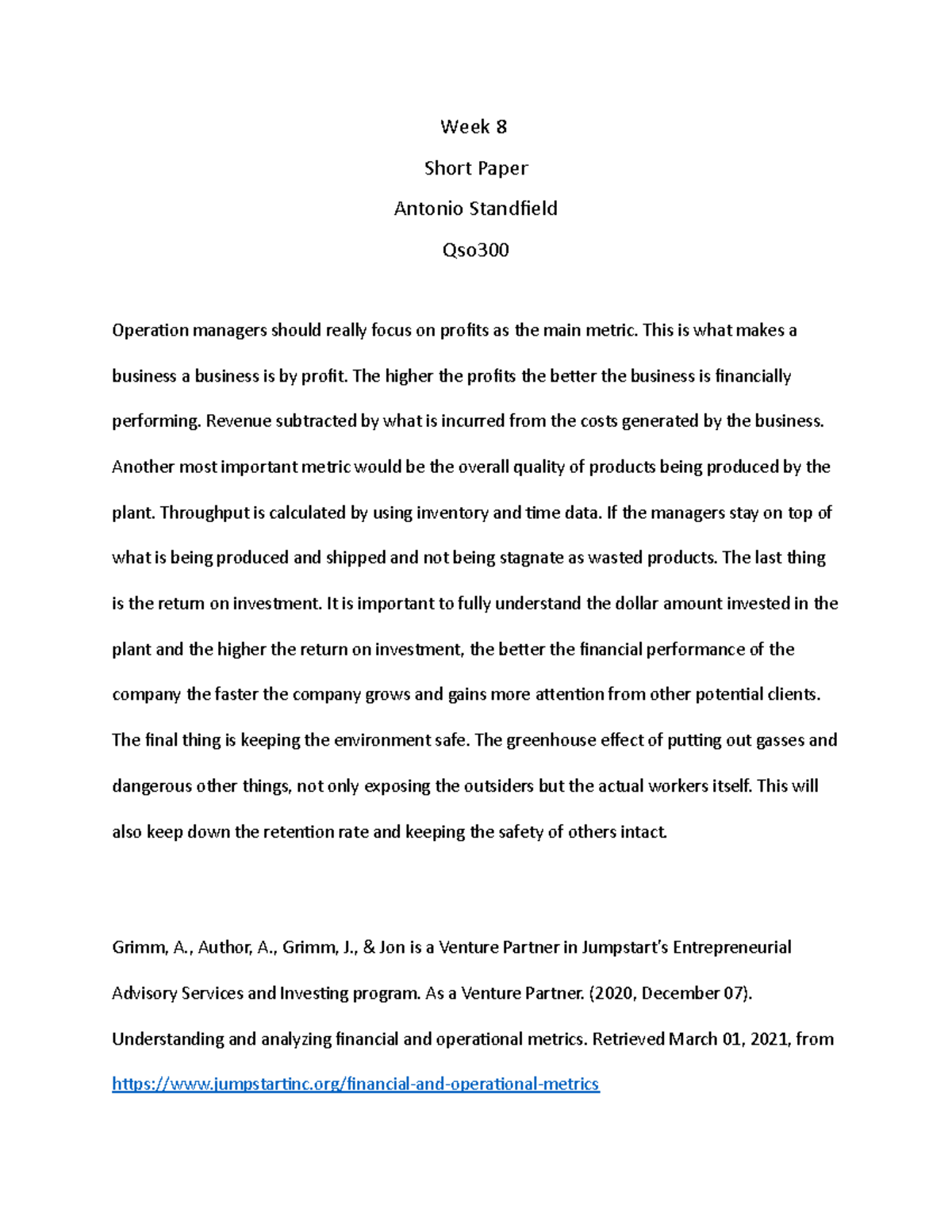 Week 8AA - the final paper in the course work class for the term itself ...