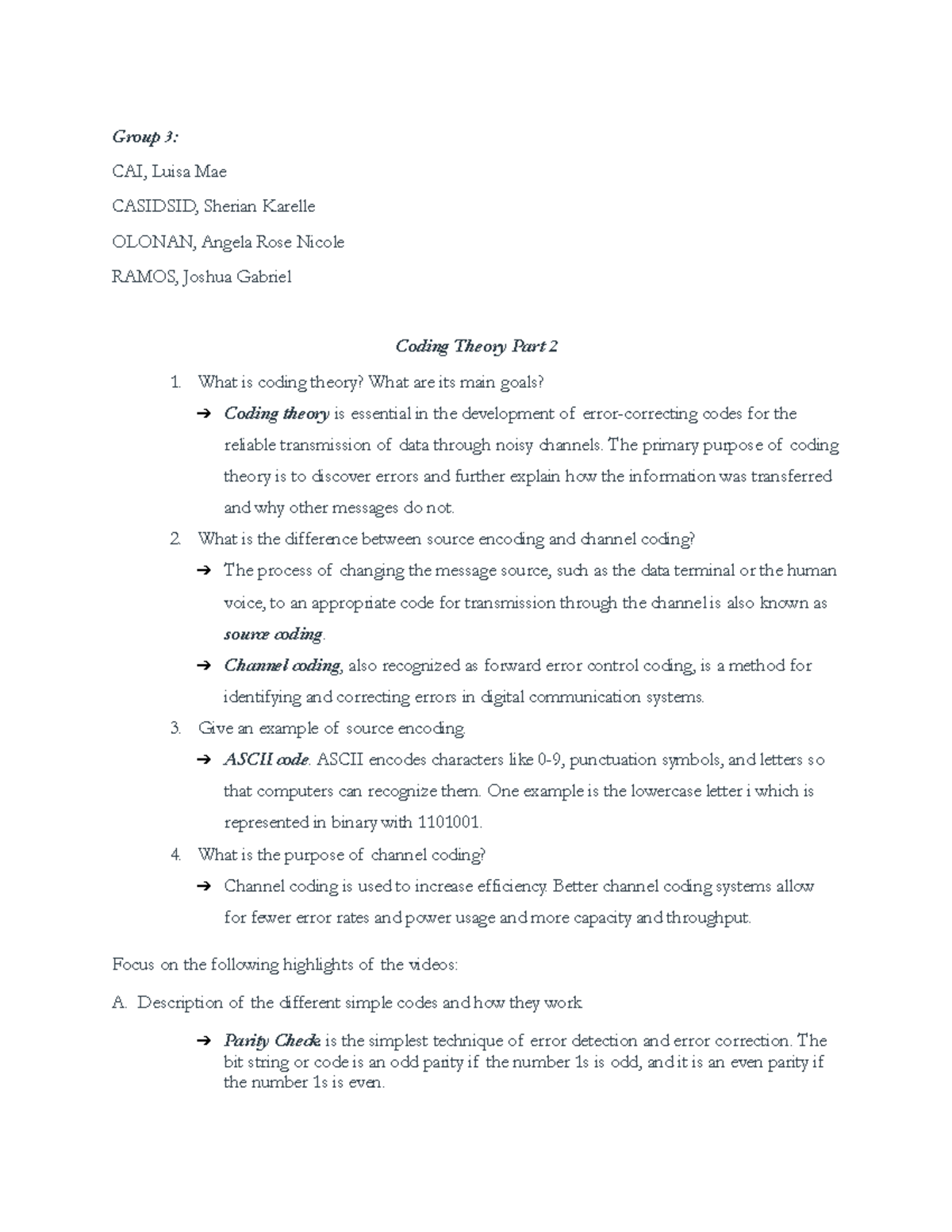 RA Group 3 Coding Theory Part 2 - Group 3: CAI, Luisa Mae CASIDSID ...