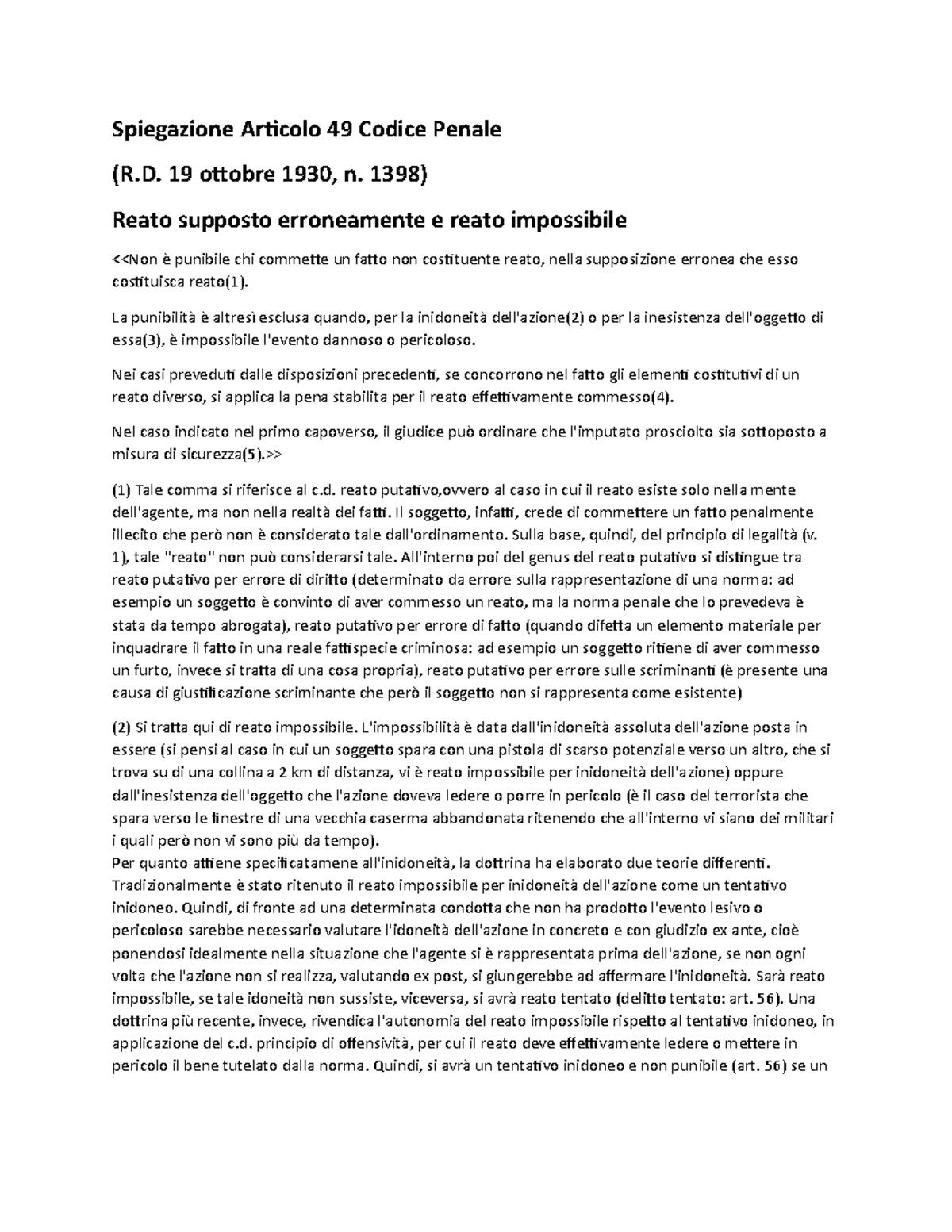 Document - Spiegazione art 49 codice penale Italiano - Spiegazione ...