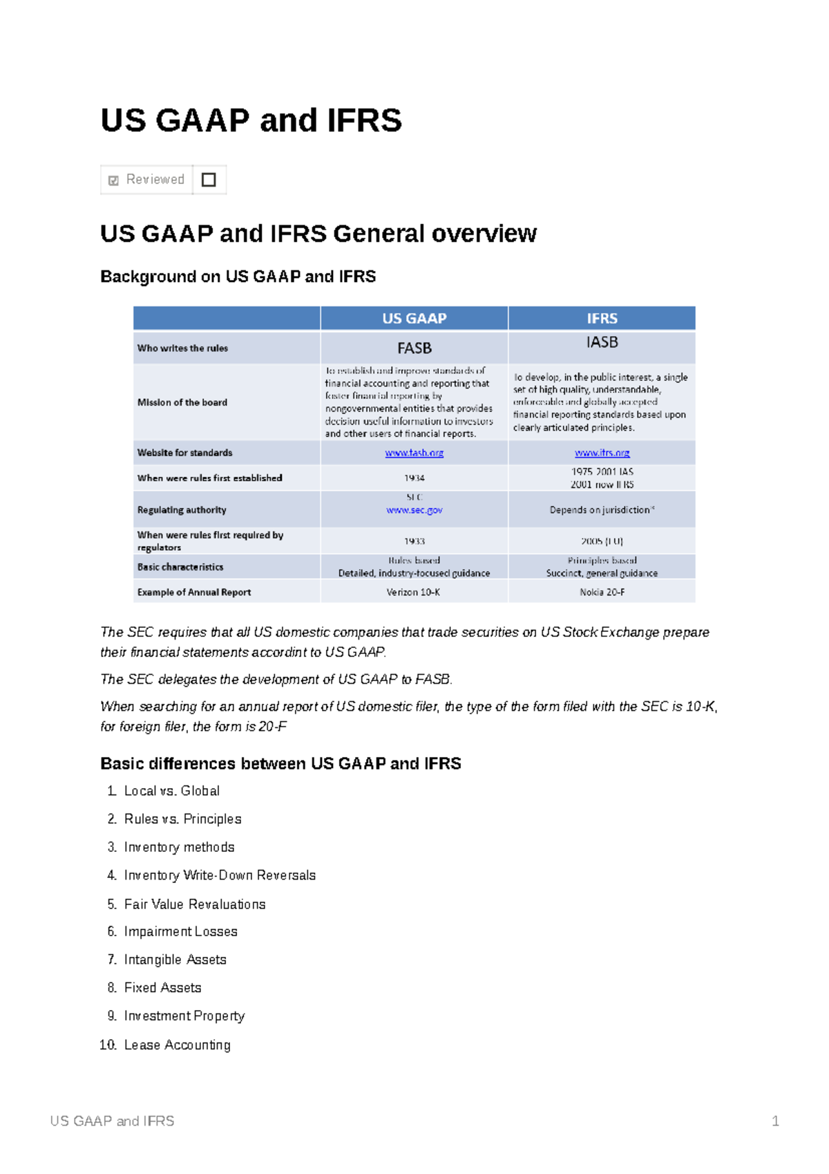 US GAAP and IFRS - US GAAP and IFRS Reviewed US GAAP and IFRS General ...