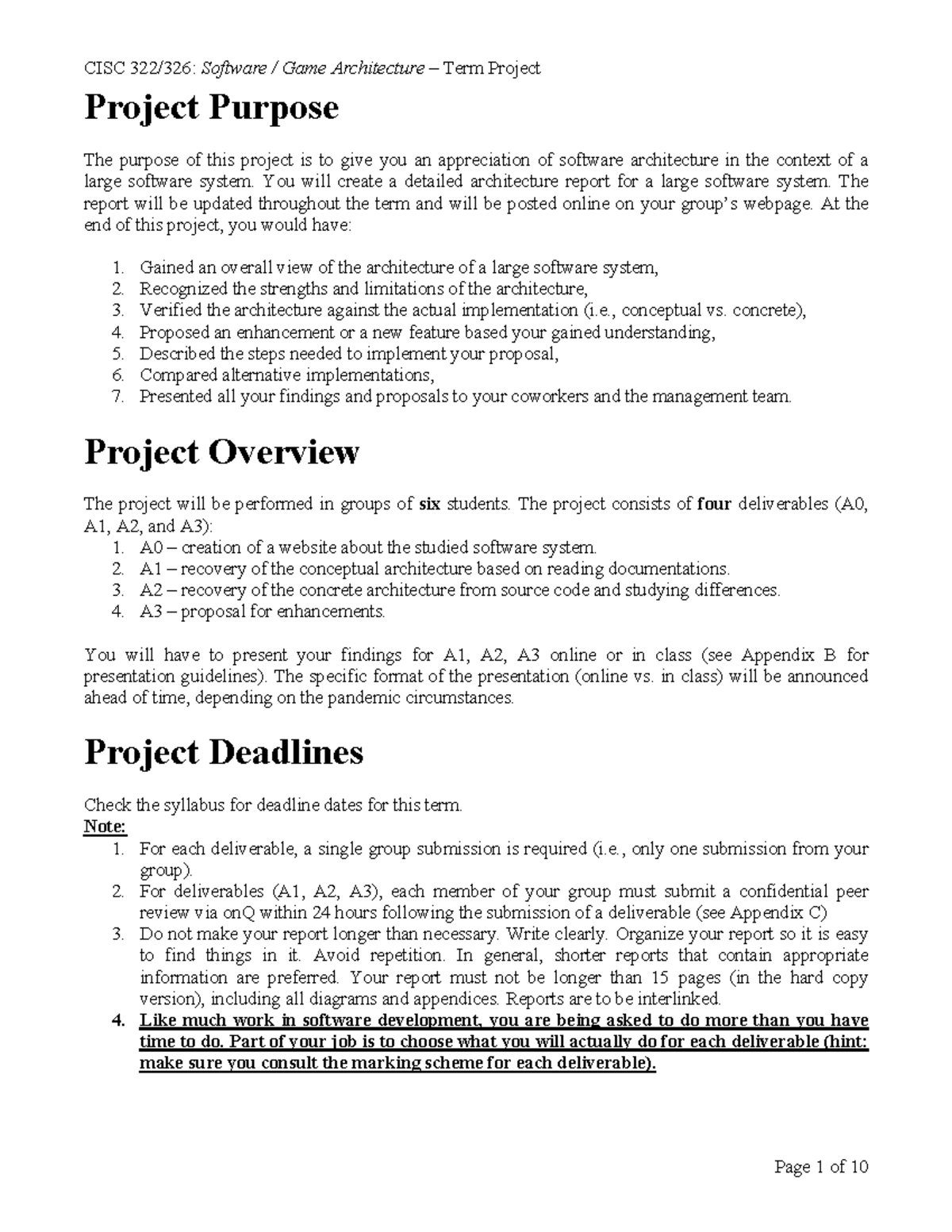 Cisc322 project outline - Project Purpose The purpose of this project ...
