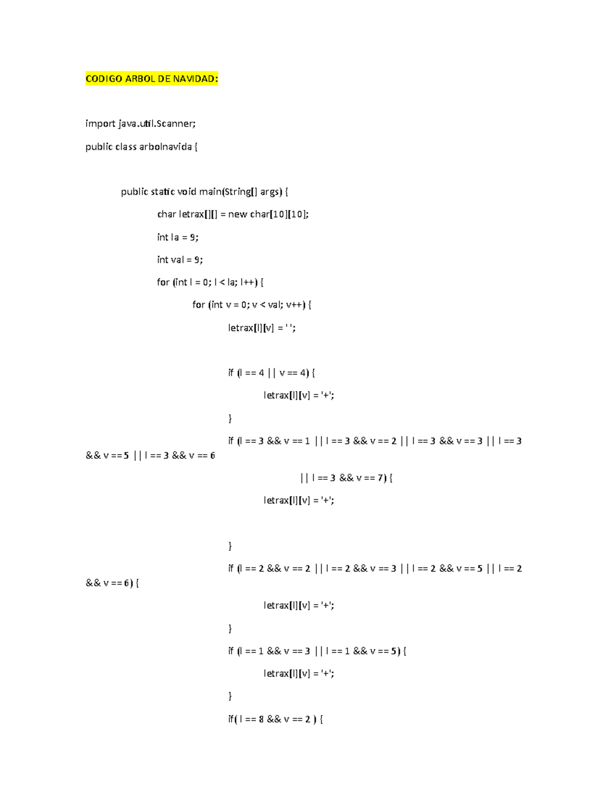 Codigo Arbol DE Navidad - CODIGO ARBOL DE NAVIDAD: import java.util ...