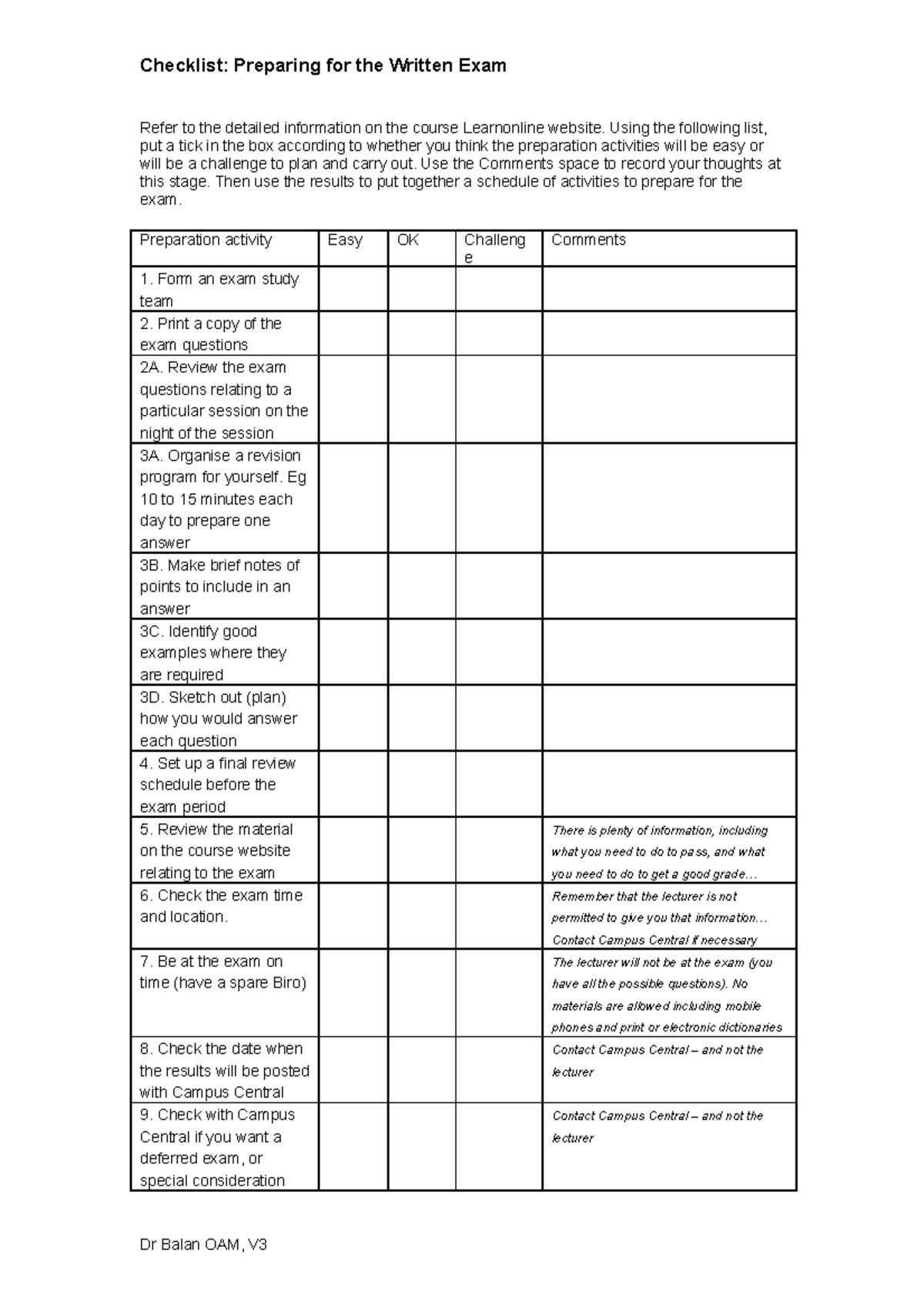 Exam 2020, questions - Checklist: Preparing for the Written Exam Refer ...