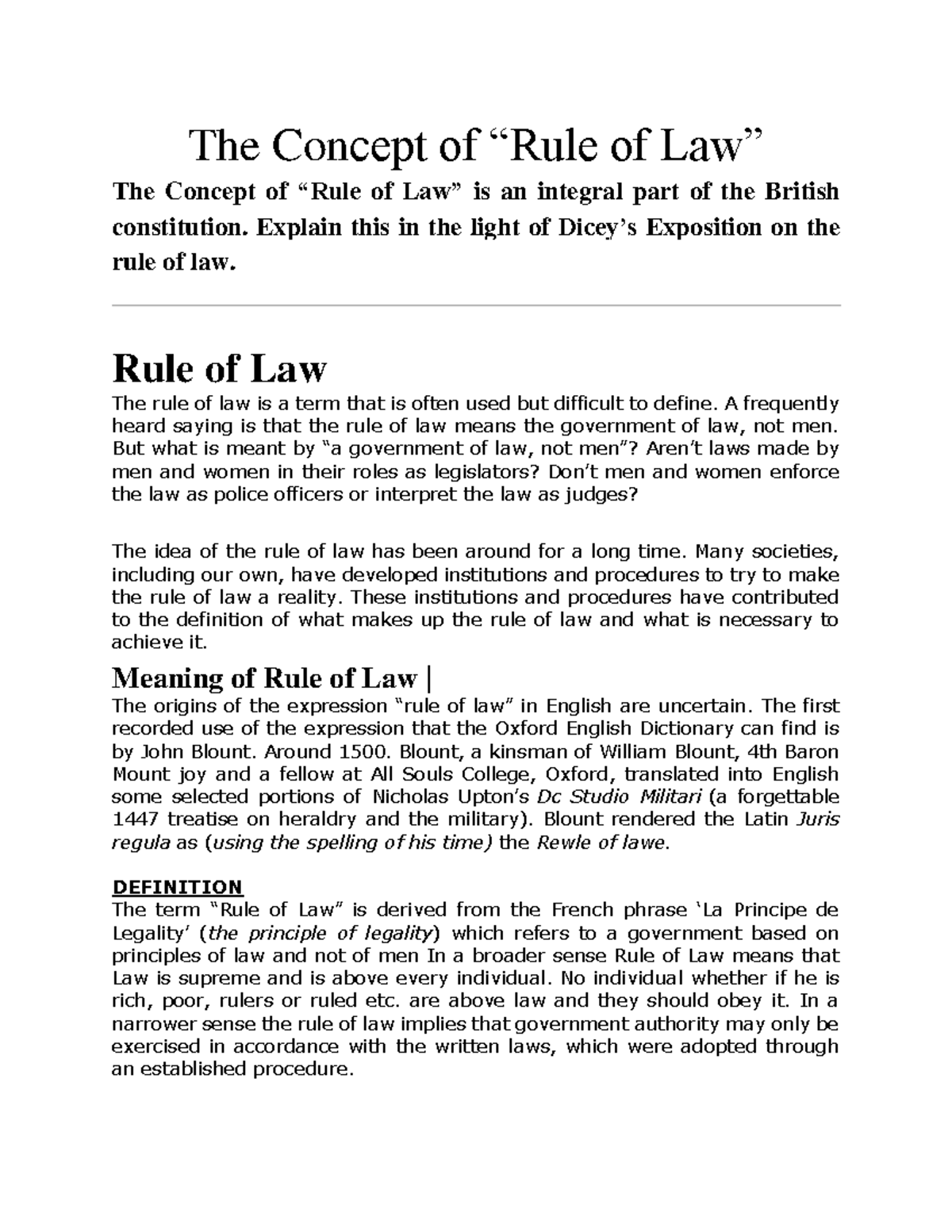 RULE OF LAW - best notes - The Concept of “Rule of Law” The Concept of ...