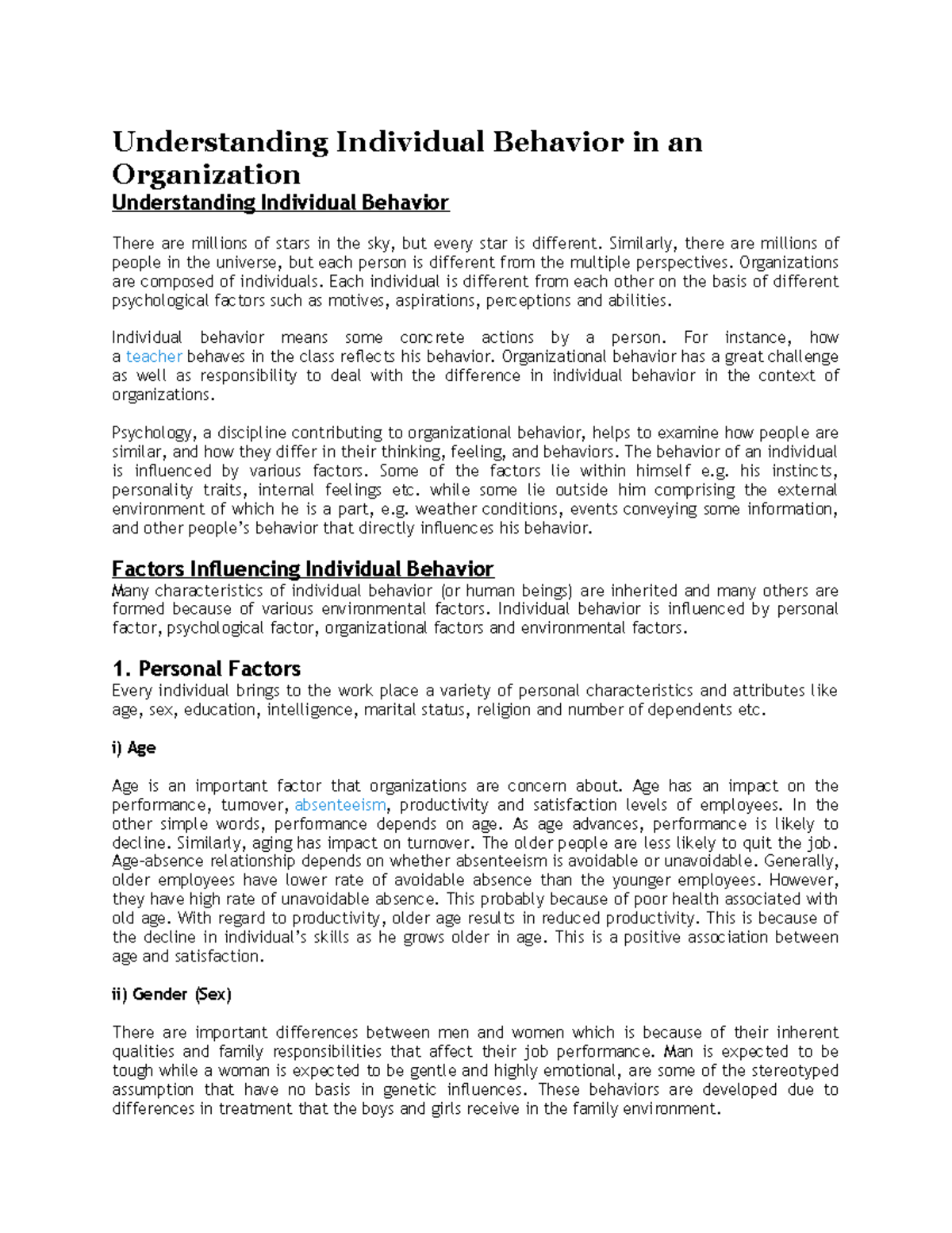 Understanding Individual Behavior in an Organization - Understanding ...