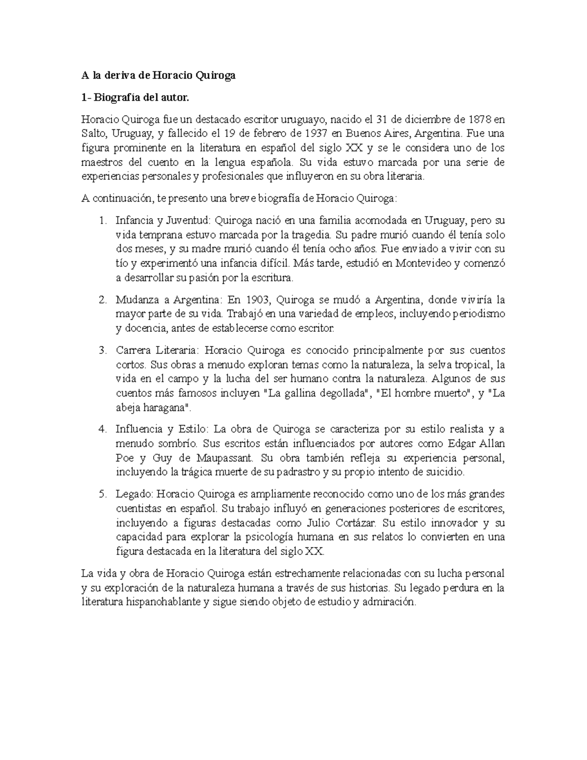 A la deriva de Horacio Quiroga - Horacio Quiroga fue un destacado ...