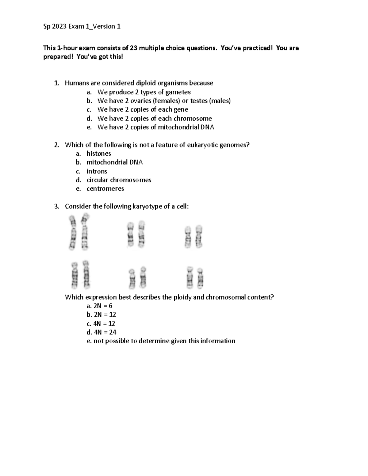 Sp 2023 Exam 1 Version 1 - Spring Exam 1 - This 1-hour exam consists of ...