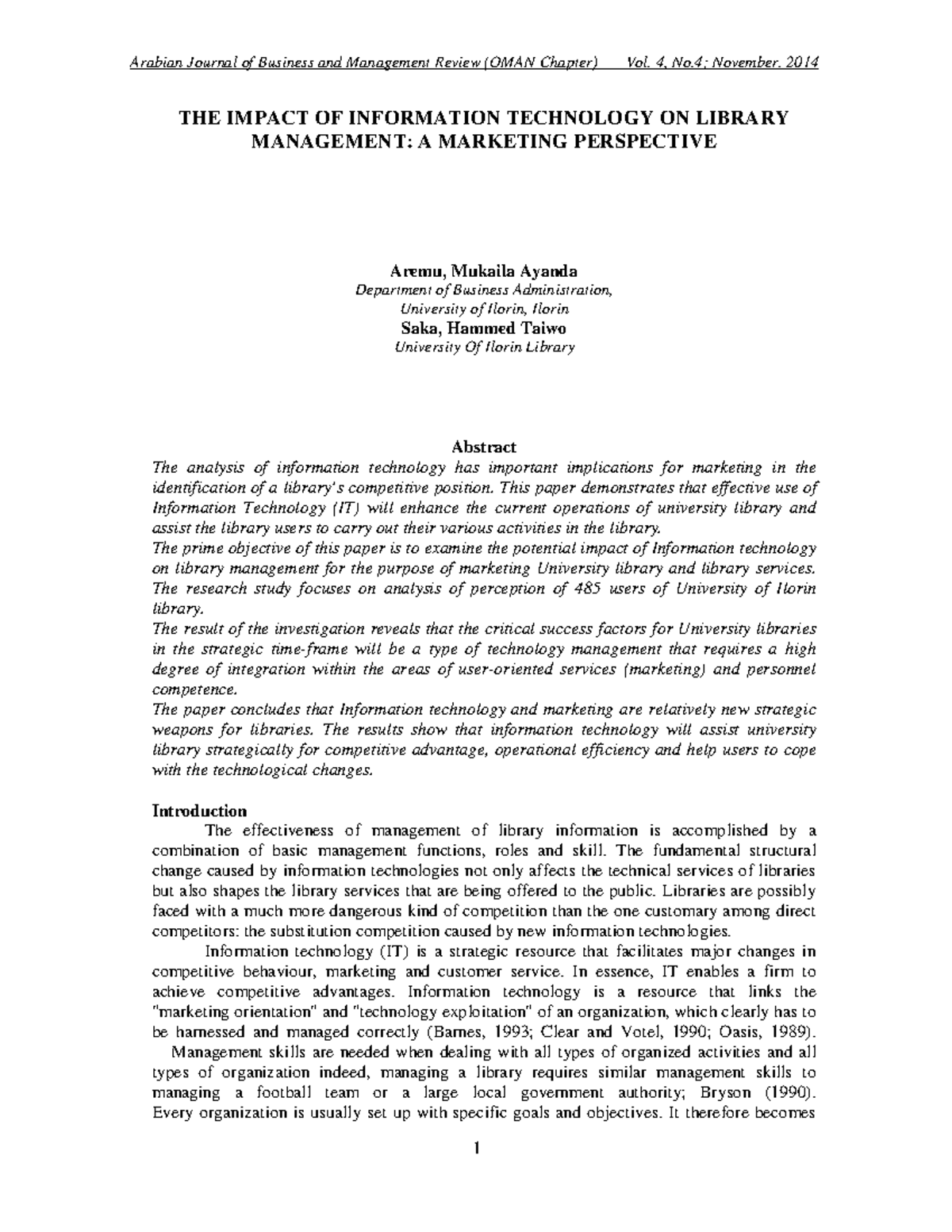 IMD315 - example article - THE IMPACT OF INFORMATION TECHNOLOGY ON ...