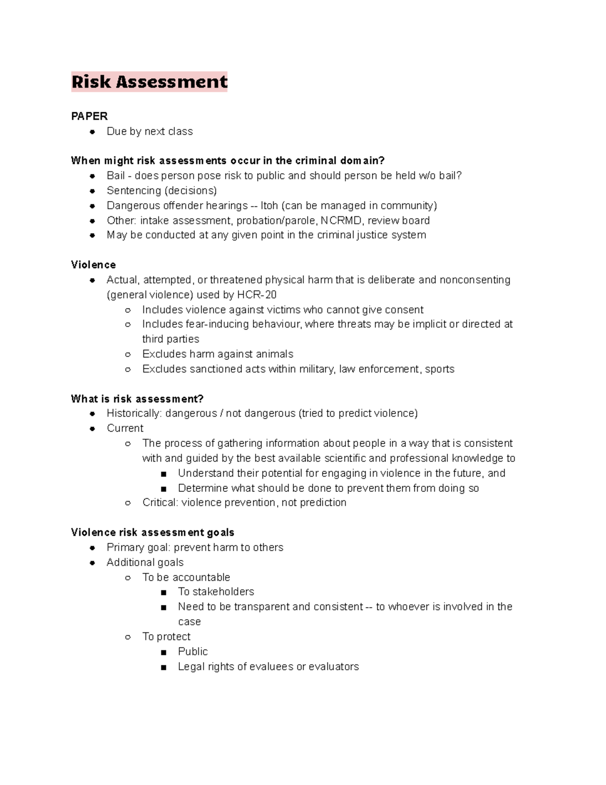 7 - Risk Assessment - Lecture notes 7 - Risk Assessment PAPER Due by ...