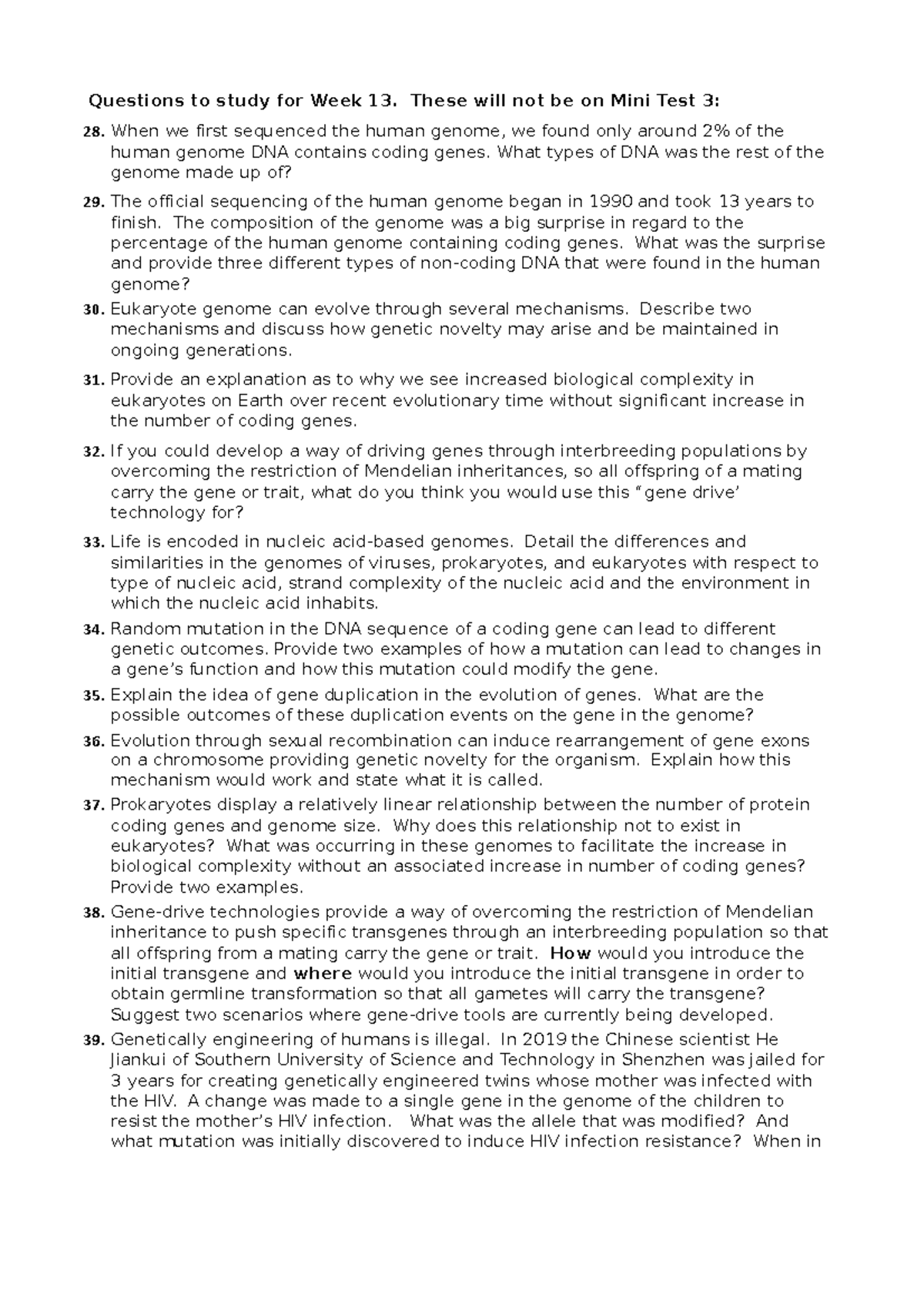 Practice questions - prac q - Questions to study for Week 13. These ...