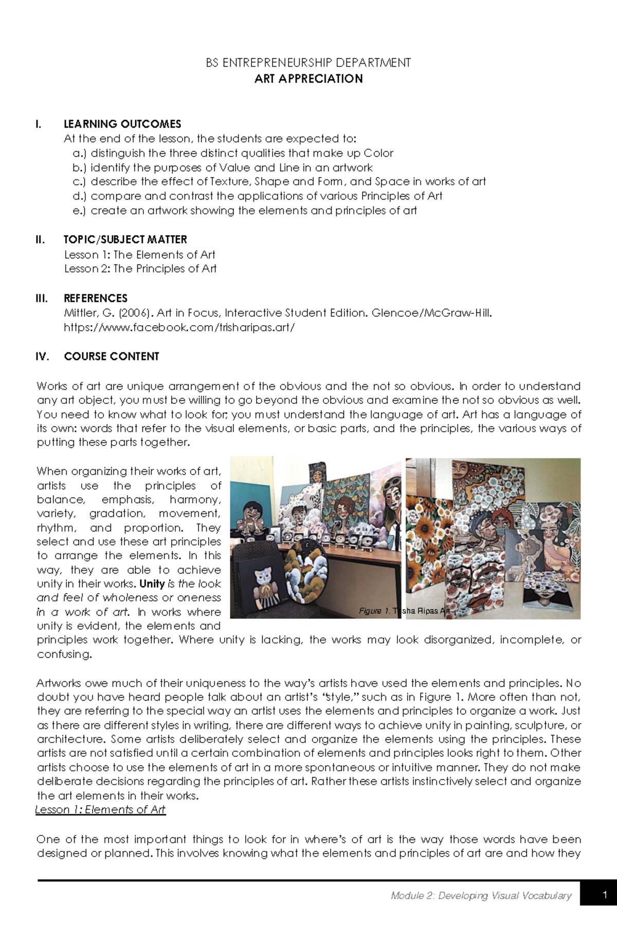 HUM 1 Module 2 - Lesson 1: The Elements of Art Lesson 2: The Principles ...