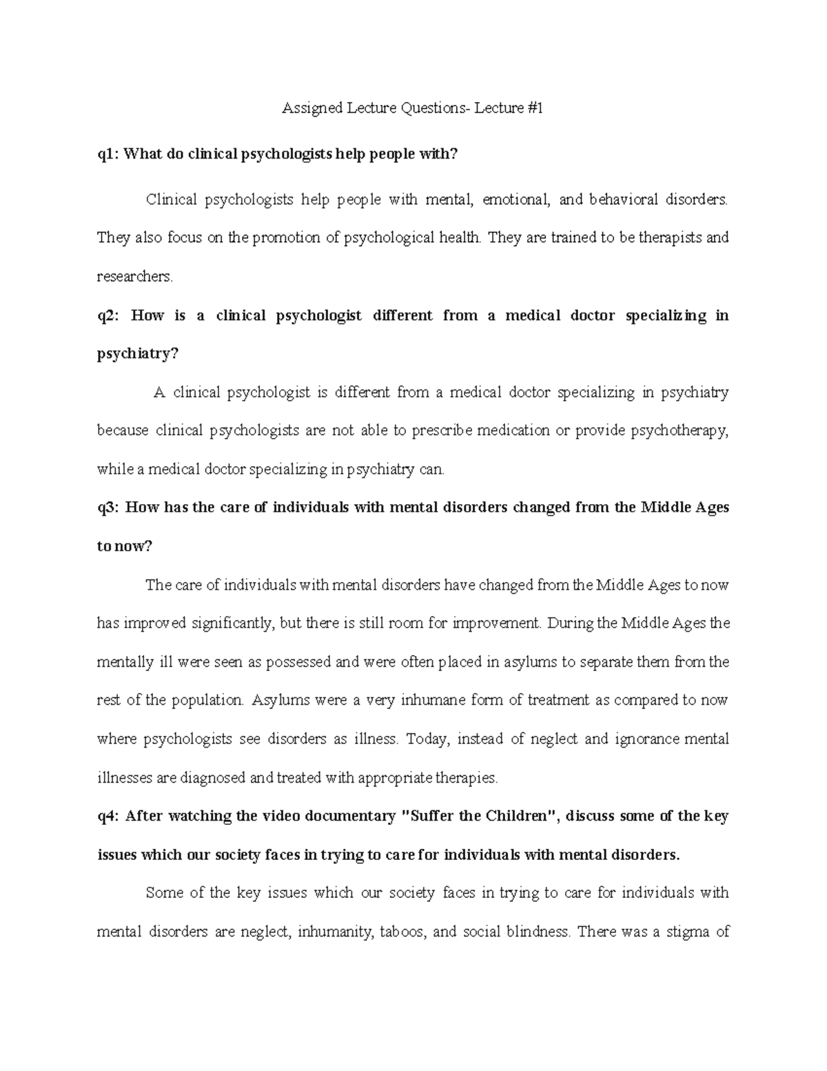 Assigned lecture questions - lecture # 1 - Assigned Lecture Questions ...