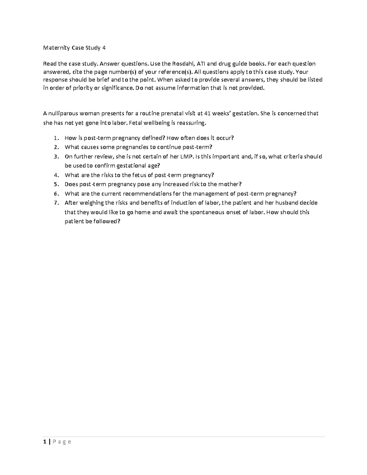 Maternity Case Study 4 Post-term Pregnancy - 1 | P a g e Maternity Case ...
