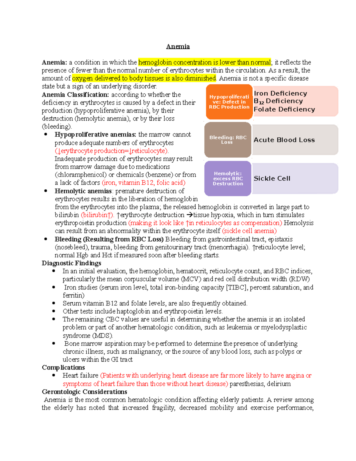 Anemia notes - Anemia Anemia: a condition in which the hemoglobin ...