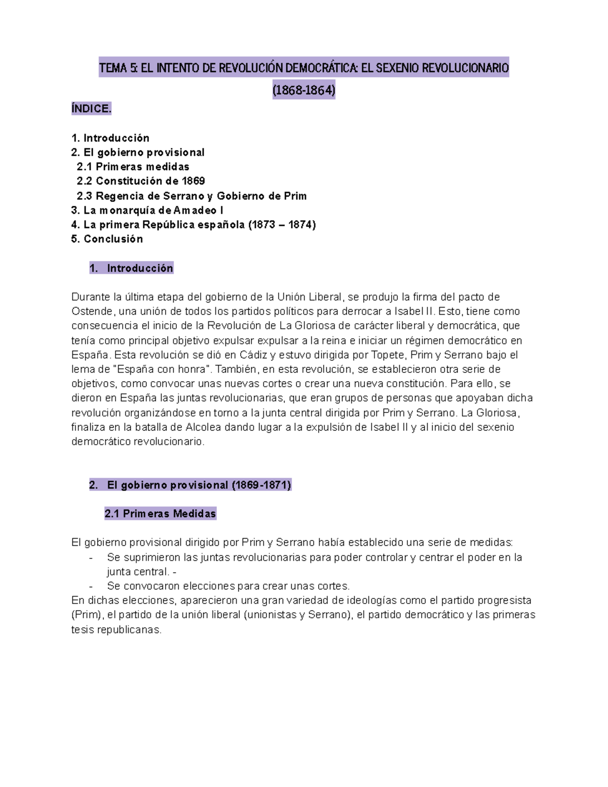 El sexenio revolucionario - TEMA 5: EL INTENTO DE REVOLUCIÓN DEMOCRÁTICA: EL SEXENIO ...