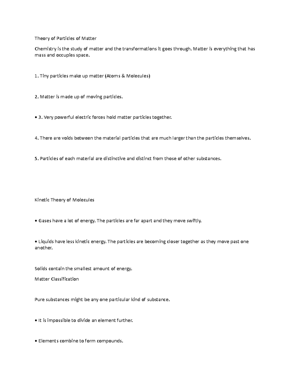 Theory of Particles of Matter - Theory of Particles of Matter Chemistry ...
