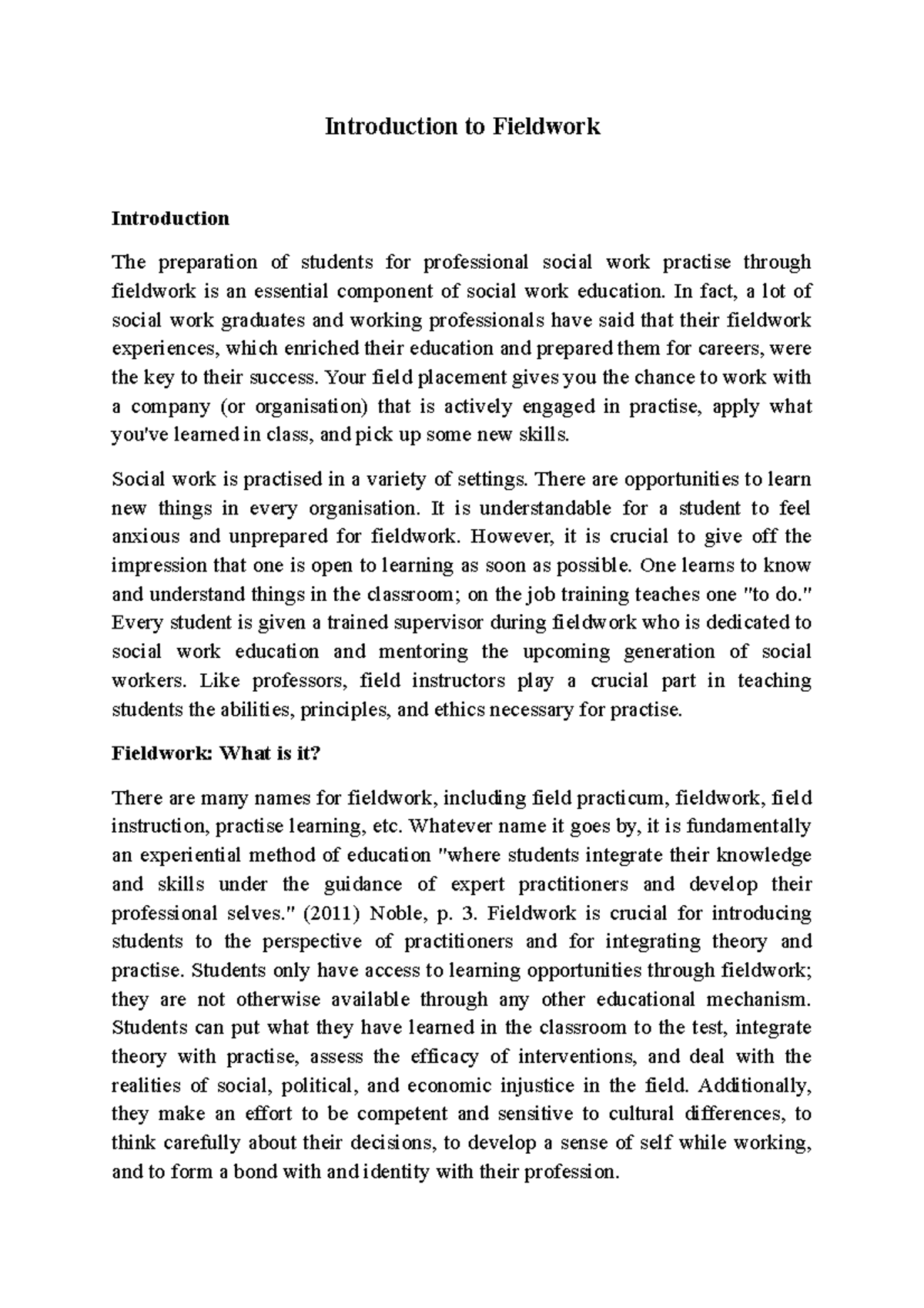 Introduction to Fieldwork - Introduction to Fieldwork Introduction The ...