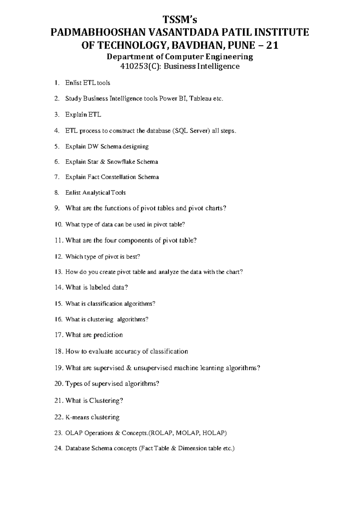 BI Oral Questions - Oral qb - TSSM’s PADMABHOOSHAN VASANTDADA PATIL ...