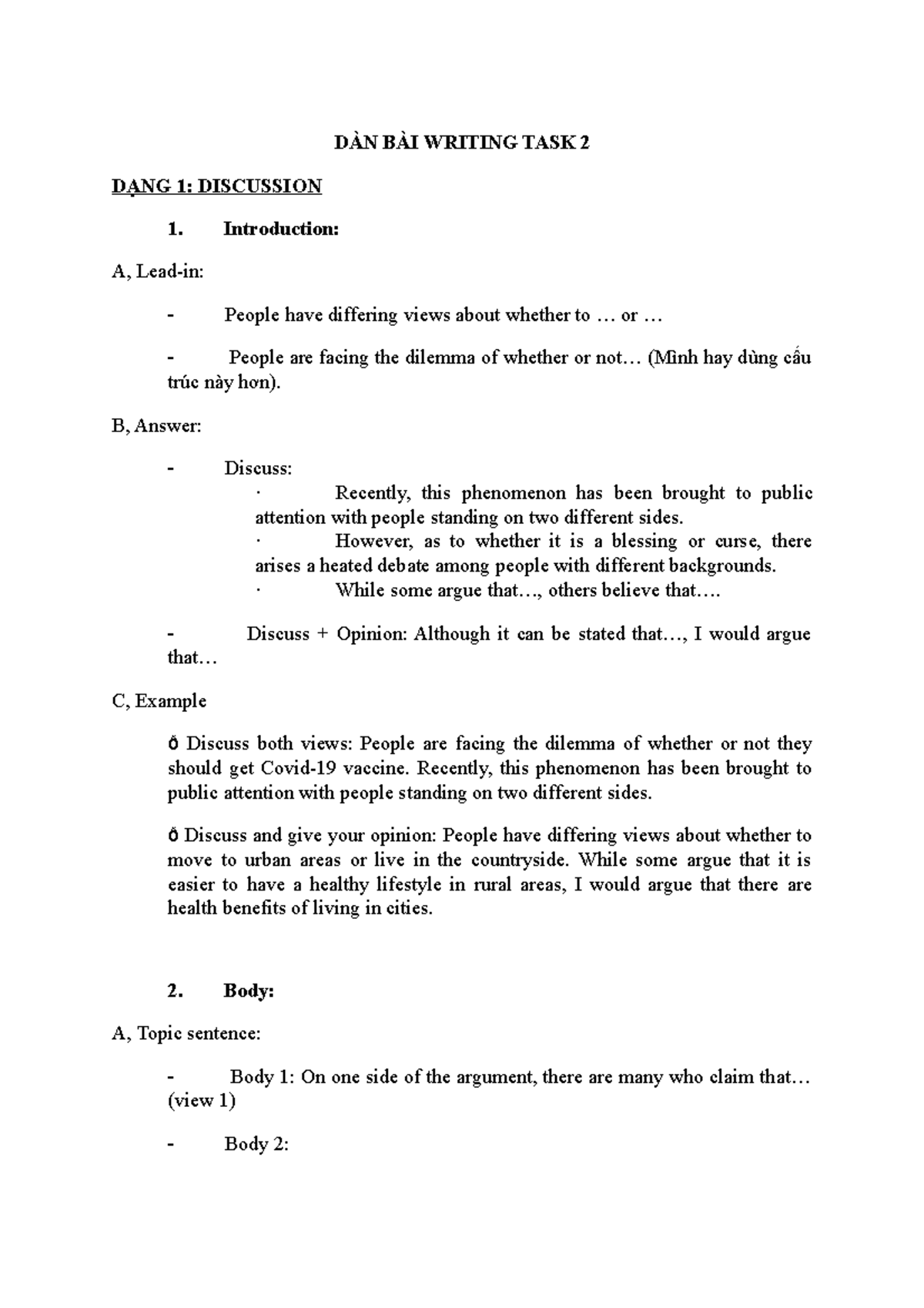 DÀN BÀI Writing TASK 2 - Copy - DÀN BÀI WRITING TASK 2 DẠNG 1 ...