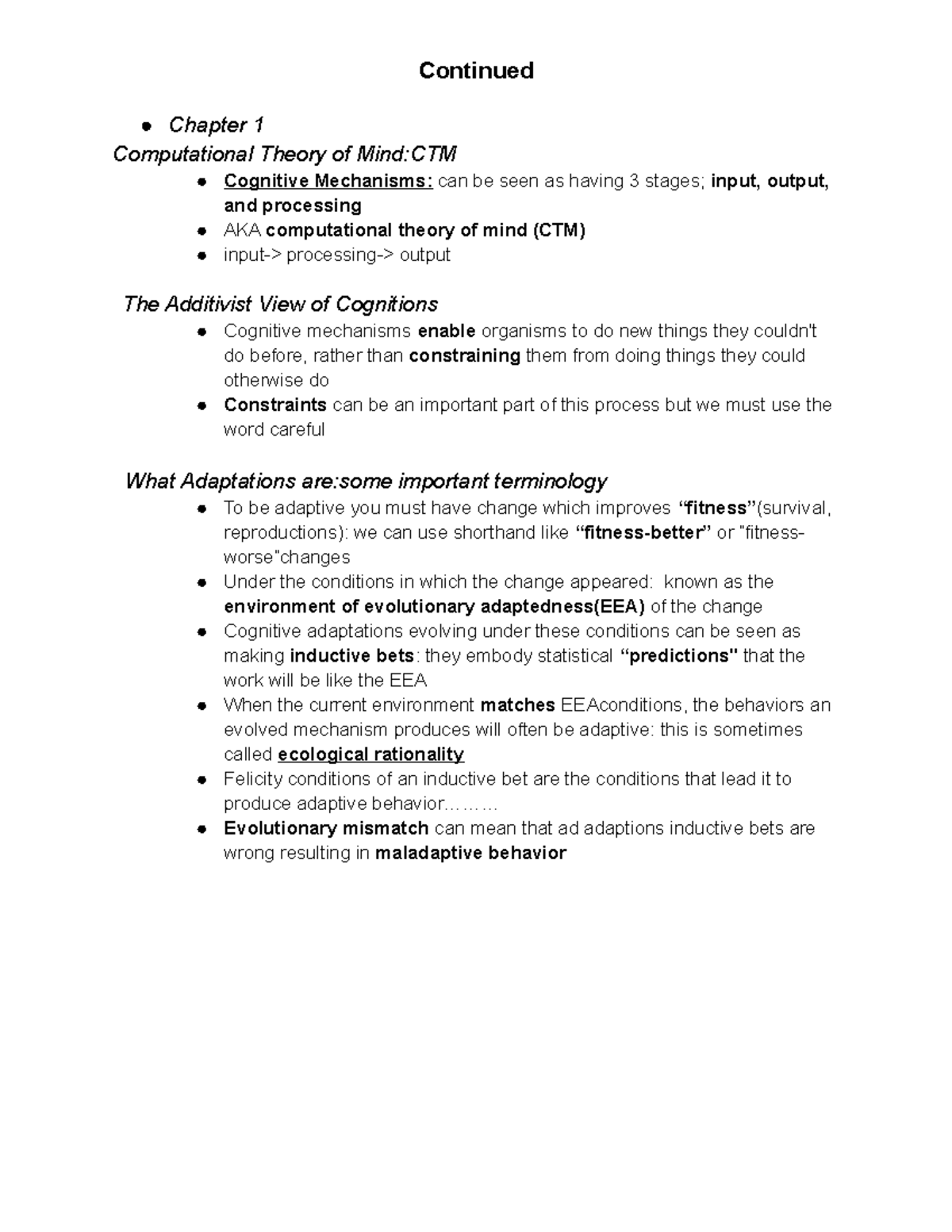 Week 2 Lecture 1 - Continued Chapter 1 Computational Theory of Mind:CTM ...