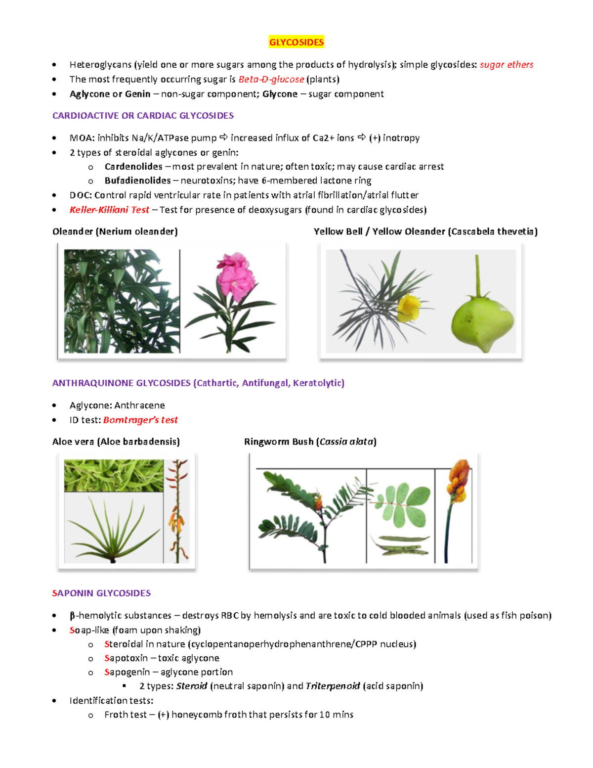 PCOG Reviewer 1 - GLYCOSIDES - GLYCOSIDES Heteroglycans (yield one or ...