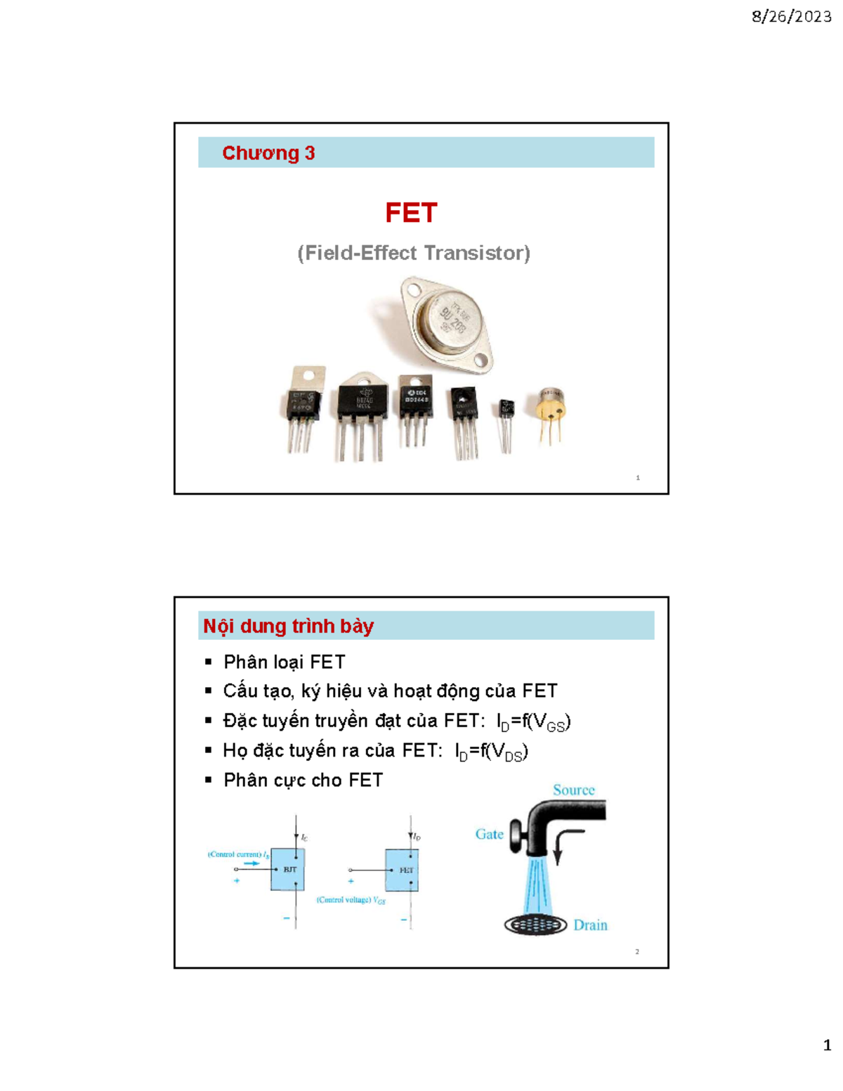 Chương 3 phần 1 - Chương 3 FET (Field-Effect Transistor) 1 Phân loại ...