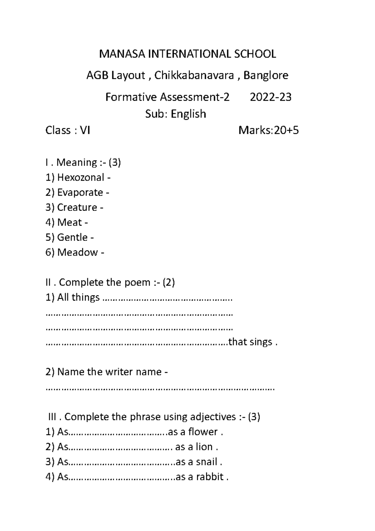 English new class V - MANASA INTERNATIONAL SCHOOL AGB Layout ...